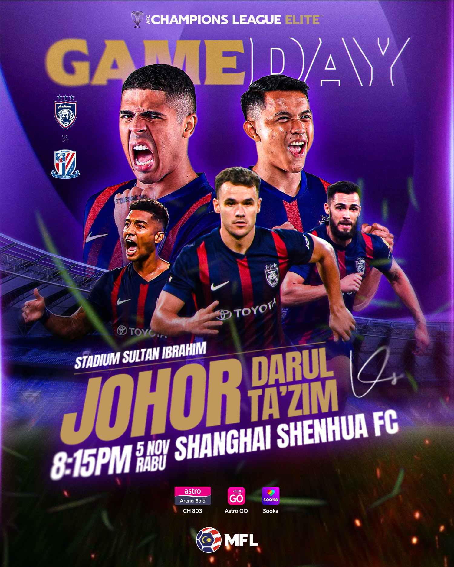 Siaran Langsung (Live Streaming) JDT vs Shanghai Shenhua Di ACLE 2025/26 - Notaria
